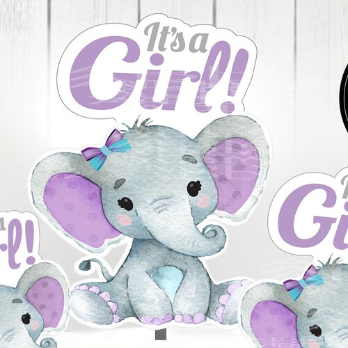 Purple Teal Girl Elephant Clip Art Centrepiece for Baby | Etsy