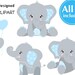 Elephant SVG Set, 4 Boy Elephants With Blue Ears, Polka Dot, Cute ...