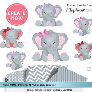 Gray Elephant Clip Art, Baby Girl With Bow - Purple,pink,red Colors ...