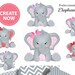 Gray Elephant Clip Art, Baby Girl With Bow - Purple,pink,red Colors ...