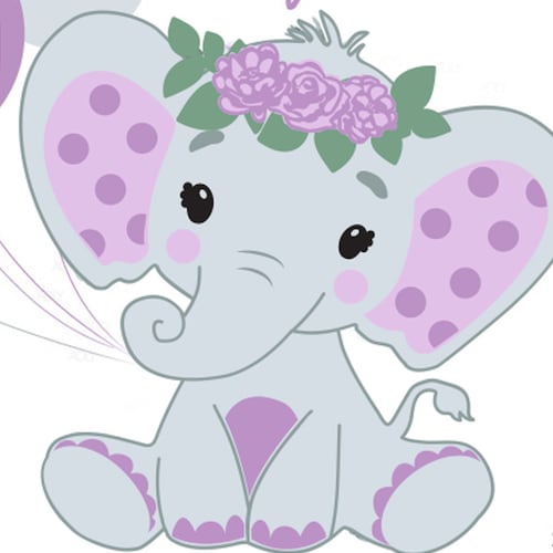 Purple Elephant Bundle 16 Clip Art Watercolor Baby Girl - Etsy