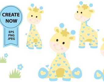 Giraffe Clip Art Cute Little Baby Boy Safari Vectorpng. | Etsy