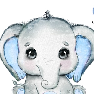 Watercolor Girl Elephant Clip Art, Very Cute Little Peanut, Gray Polka ...