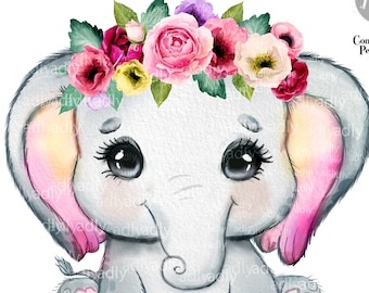 Pink Baby Elephant Clip Art Watercolor Very Cute Little - Etsy