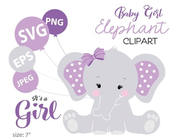 Purple Girl Elephant Clip Art Watercolor Cute Little Peanut - Etsy