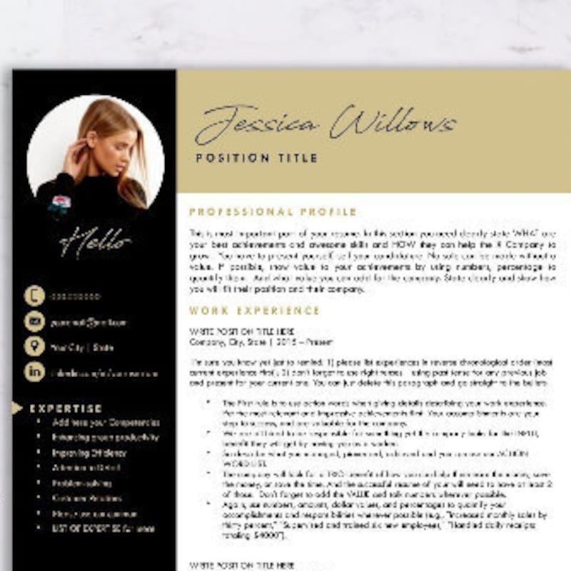 Black and Gold Resume - Etsy