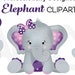 Pink Purple Elephant Girl Clip Art, Deep Purple and Soft Pink Gray ...
