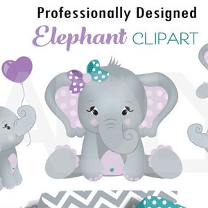 Cute Elephant Clip Art, Baby Girl Purple,teal Turquoise Peanut Clip Art ...