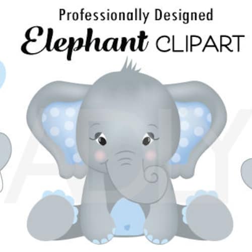 Gray Elephant Clipart Baby Blue and Grey Peanut Clip Art Png - Etsy
