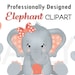 Girl Elephant Clipart, Coral Gray Baby Peanut Clip Art, Png File ...