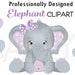 Cute Elephant Clip art Baby Girl Purple and gray peanut clip | Etsy
