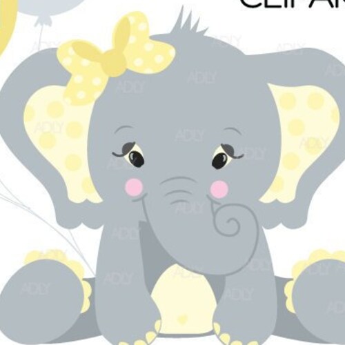 Yellow Girl Elephant Clip Art Watercolor Very Cute Little | Etsy
