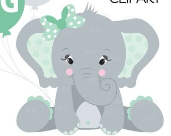 Mint Elephant Clip Art Baby Girl Peanut Mint Green Cute | Etsy