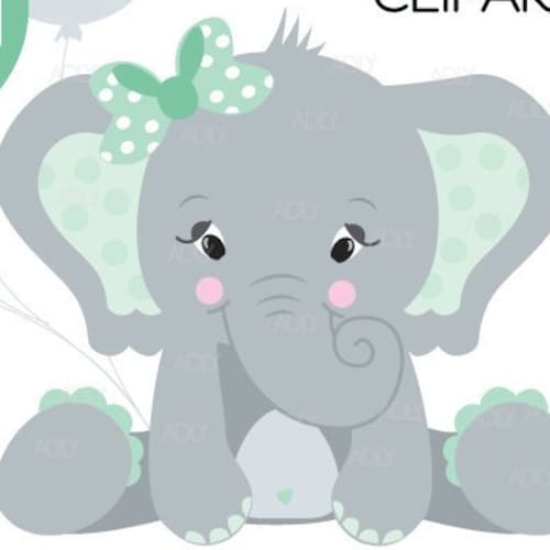 Mint Green Elephant Clip Art Watercolor. Baby Elephant | Etsy
