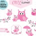 Girl Owl Clipart, Pink Clip Art, Png File. Nursery, Baby Shower ...