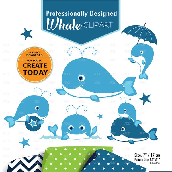Blue Whale Clip Art - Etsy