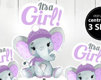 Peanut Elephant Centrepiece for Baby Boy Shower in Lavender & Gray PNG ...
