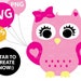 Girl Owl Clip Art, SVG, Vector Pink Owl Clipart, Png Silhouette Cut ...