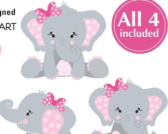 Girl Elephant Clipart Red and gray peanut clip art png file. | Etsy