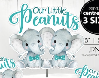 Twin Boy Elephants Navy Bow Tie Peanuts Centrepiece for Two | Etsy