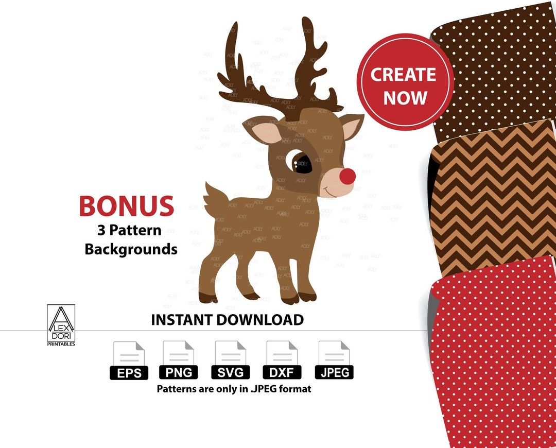 Cute Boy Reindeer Digital Clipart, Commercial Use,red Nose Reindeer ...