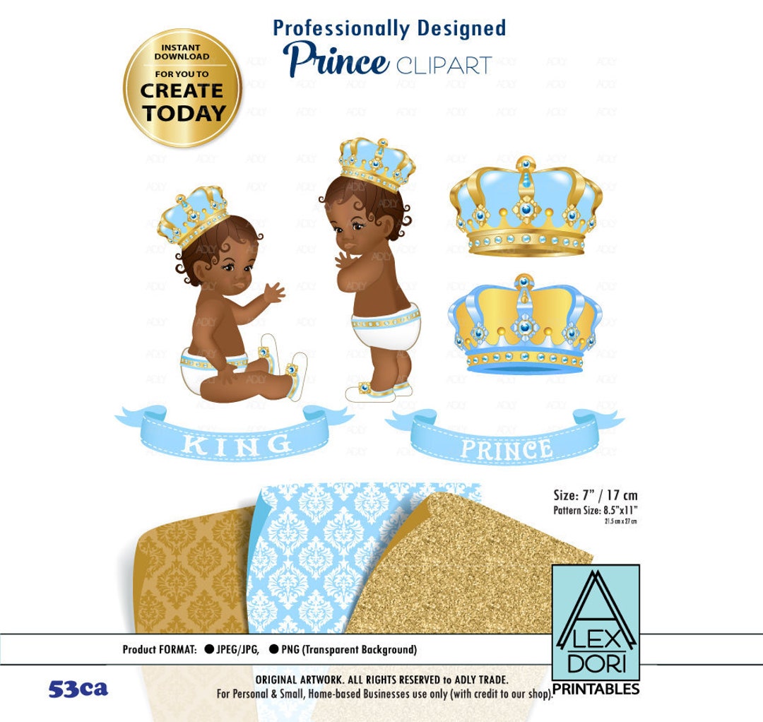 Prince/king Royal Digital Clipart Baby Blue Gold ,crown Scrapbook Clip ...