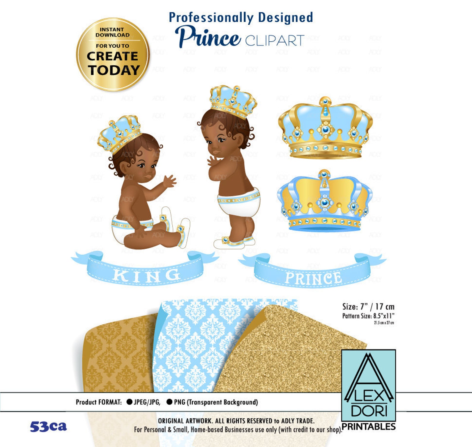 Prince/king Royal Digital Clipart Baby Blue Gold ,crown Scrapbook Clip ...