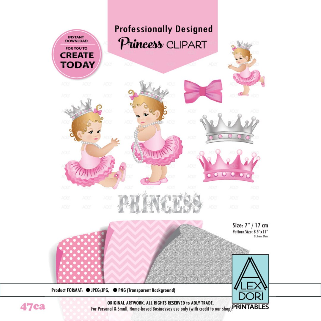 Baby Girl Pink and Gray Digital Clipart,crown Scrapbook Clip Art,royal ...