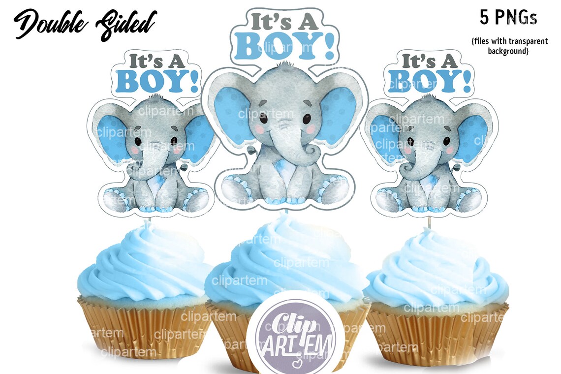 Blue Elephant Centerpiece Cake Topper Double-sided It's a Boy Printable ...