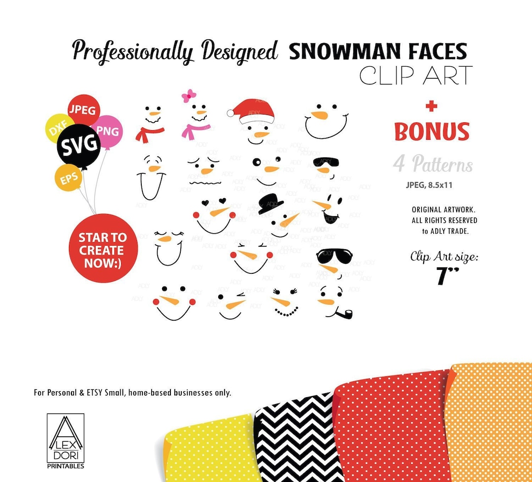 Snowman Face Clipart in 18 Different Face,christmas Snowman, Snowman ...
