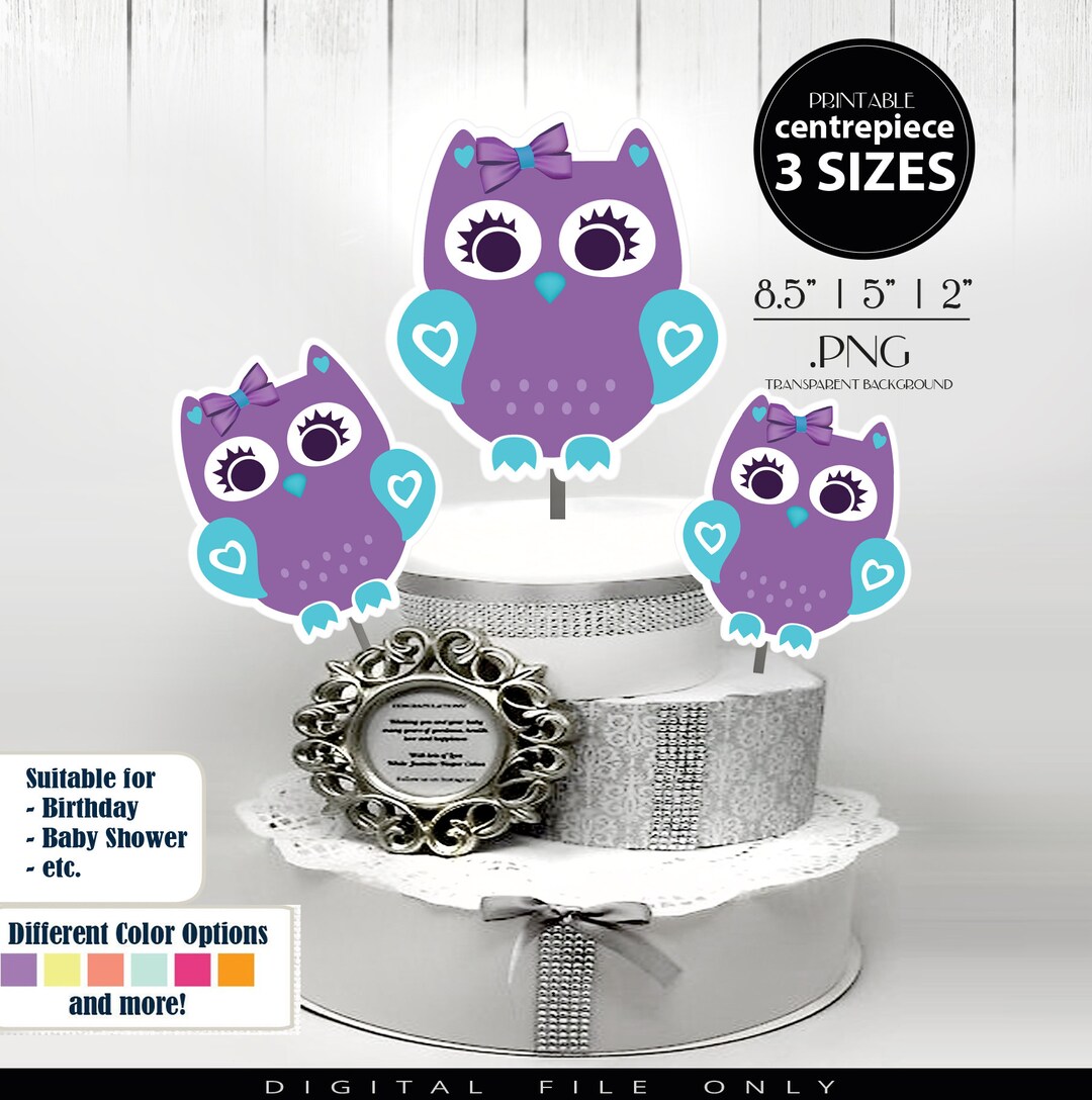 Baby Purple Turquoise Girl Owl With Bow,centerpiece Clip Art,baby ...