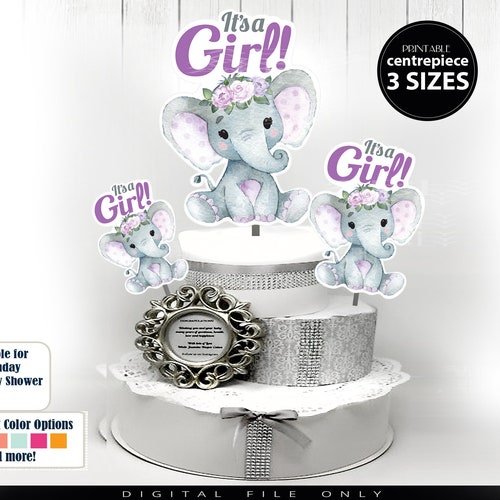 Purple Teal Girl Elephant Clip Art Centrepiece for Baby - Etsy