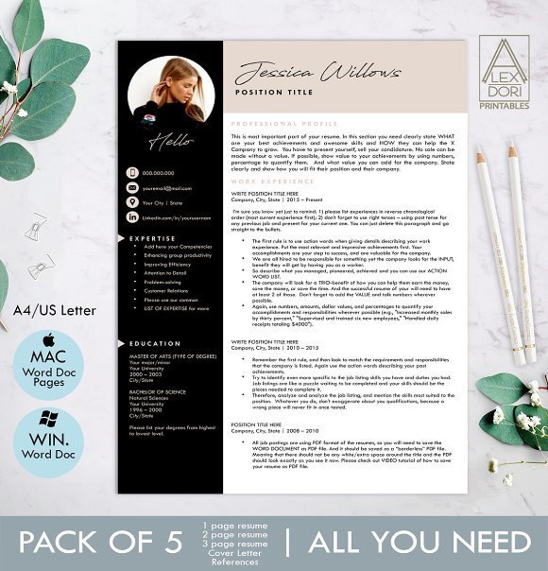 Modern Resume Template With Pictures ,blush Black Clean Resume,resume ...