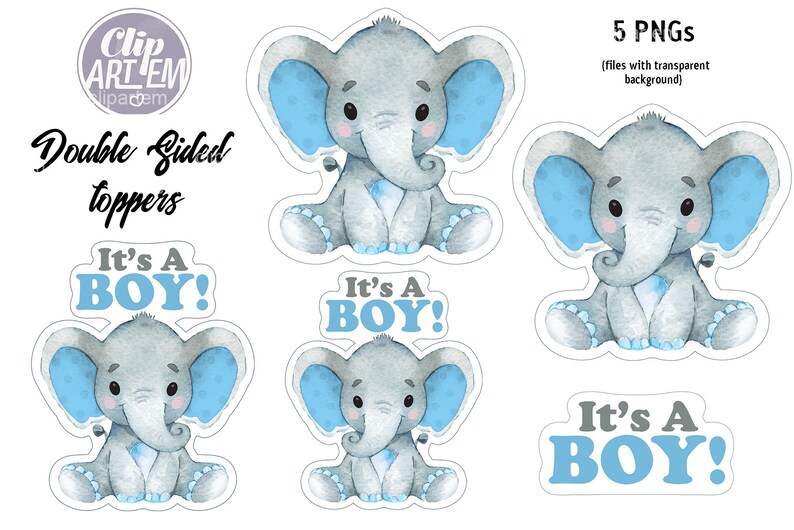 Blue Elephant Centerpiece Cake Topper Double-sided It's a Boy Printable ...