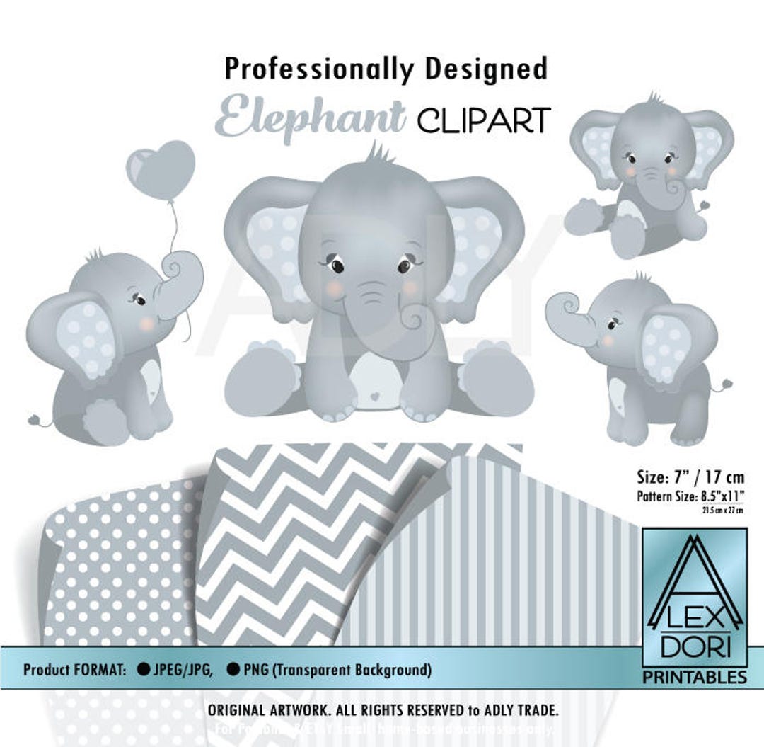 Elephants Clipart, Digital Clipart, Png Clipart, Elephant for Nursery ...