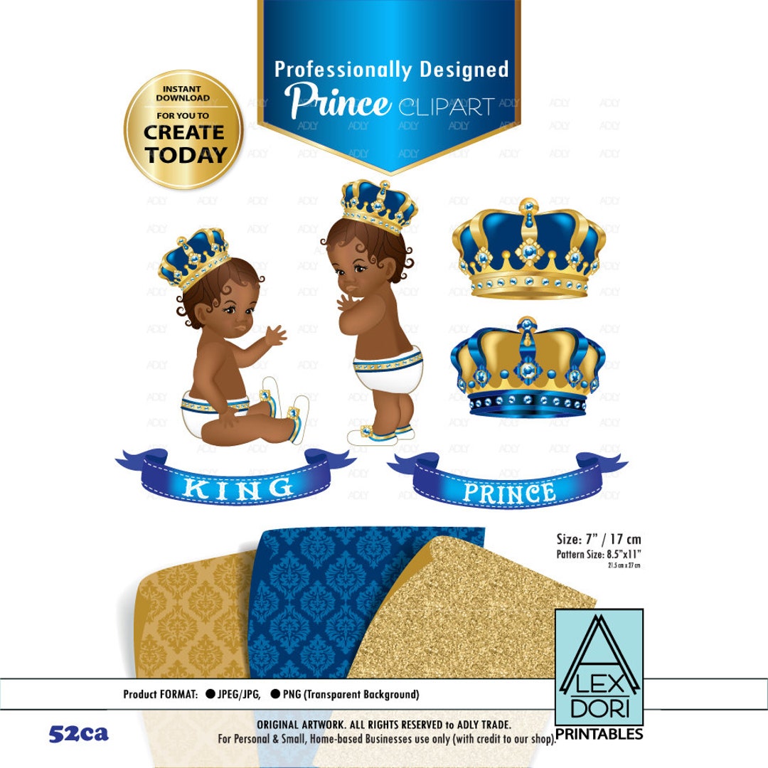 Blue and Gold Baby Prince/king Royal Digital Clipart,crown Scrapbook ...