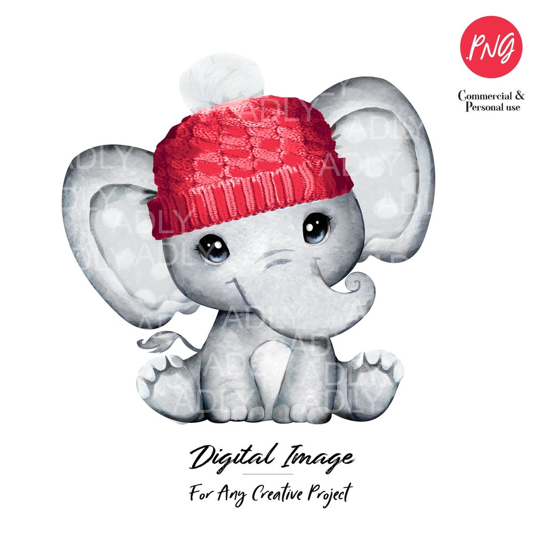 Baby Elephant Red Hat Clip Art, Very Cute Little Peanut, Gender Neutral ...