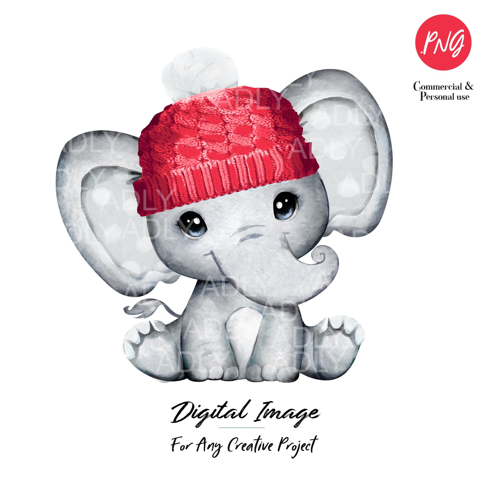 Baby elephant red hat clip art very cute little peanut | Etsy