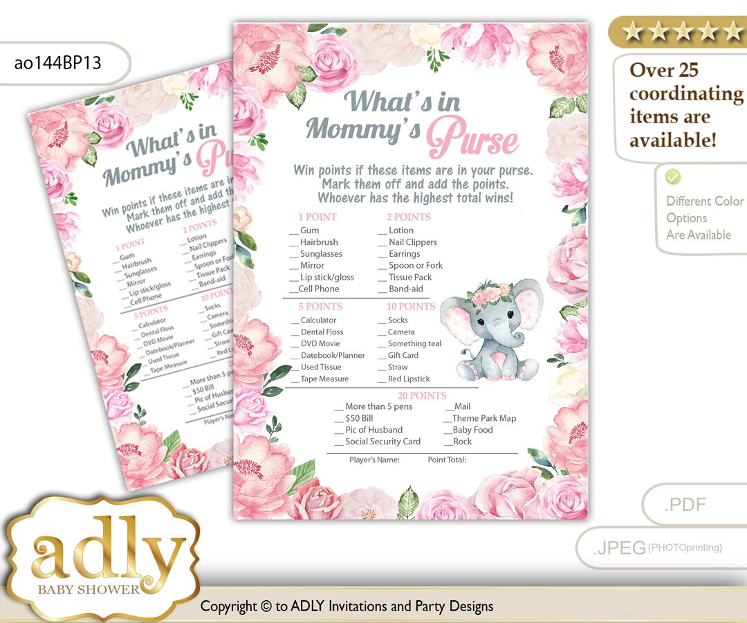Girl Elephant What is in Mommy’s Purse, Guess Purse Game Printable Card ...