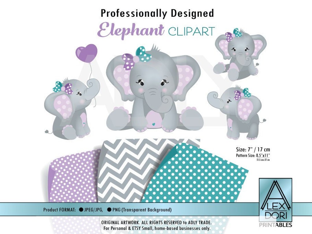 Cute Elephant Clip Art, Baby Girl Purple,teal Turquoise Peanut Clip Art ...