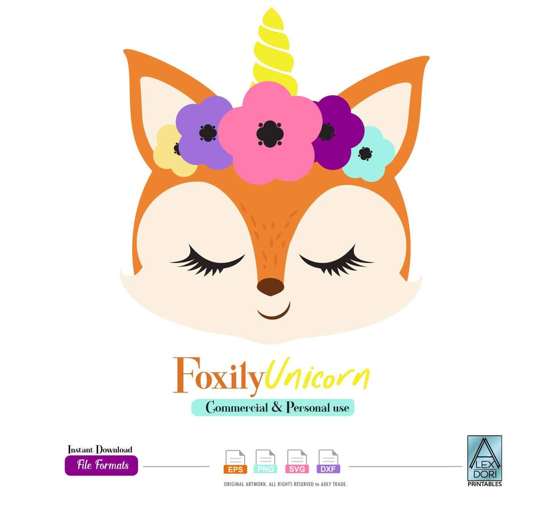 Unicorn Fox Clip Art, Fox Printable File,cut Cricut, Silhouette ...