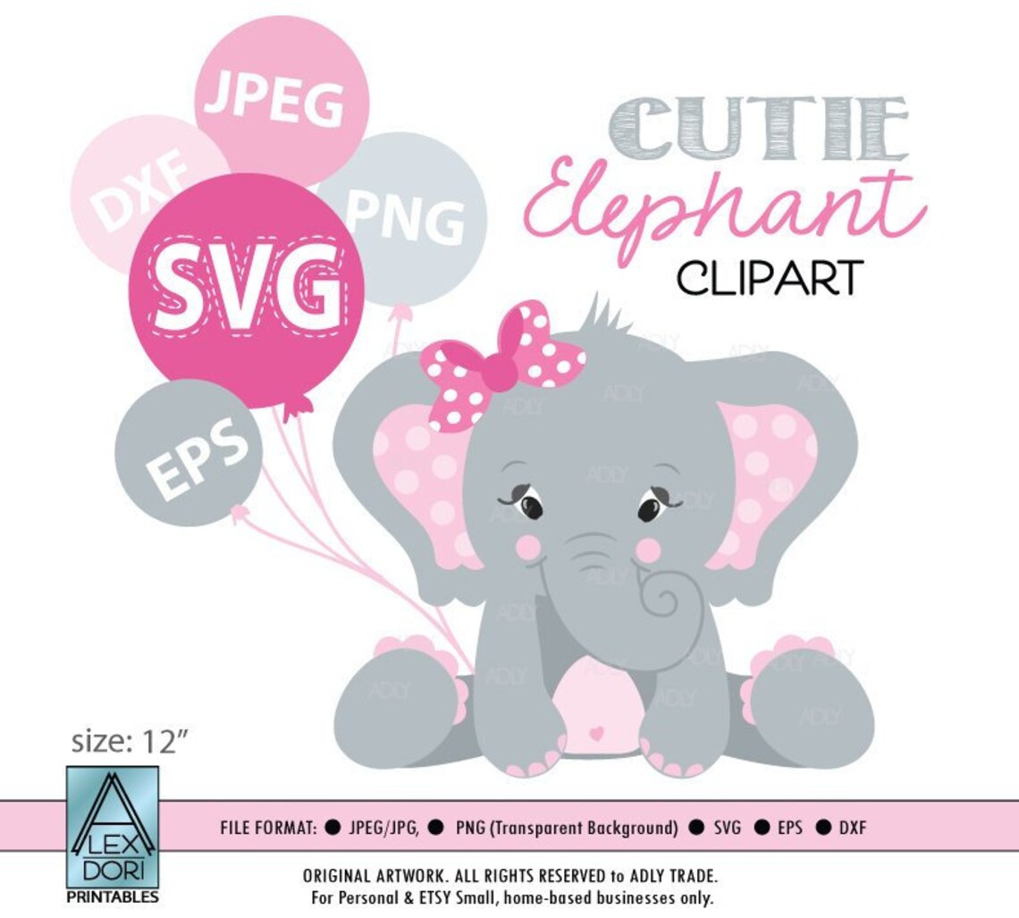 Girl Elephant SVG Vector Clip Art Baby Girl Elephant for | Etsy