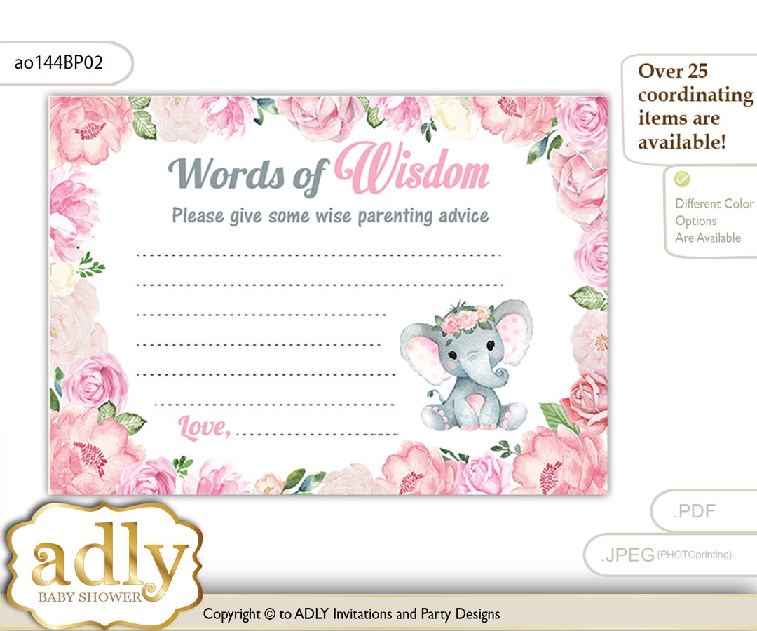 Pink Elephant Baby Shower Advice Card (digital Download) - Etsy