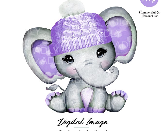 Purple Floral Elephant Clip Art, Watercolor Cute Little Peanut,lavender ...