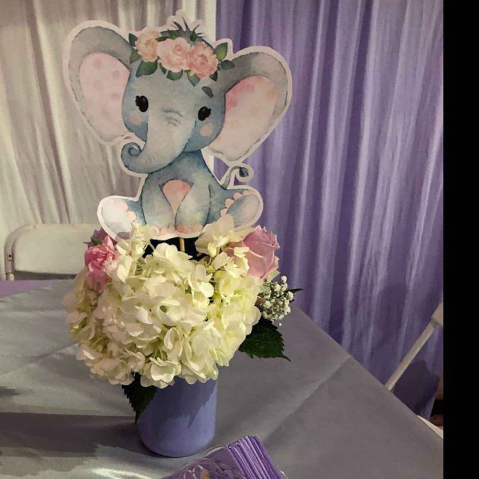 Peanut Elephant Centrepiece With Floral Crown for Baby Girl Shower in ...