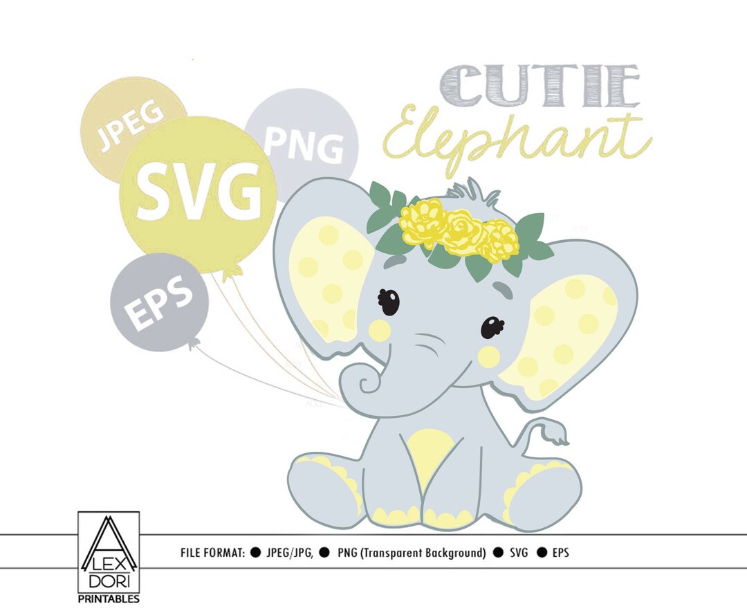 Girl Elephant SVG, Vector Clip Art, Baby Girl Elephant for Baby Shower ...