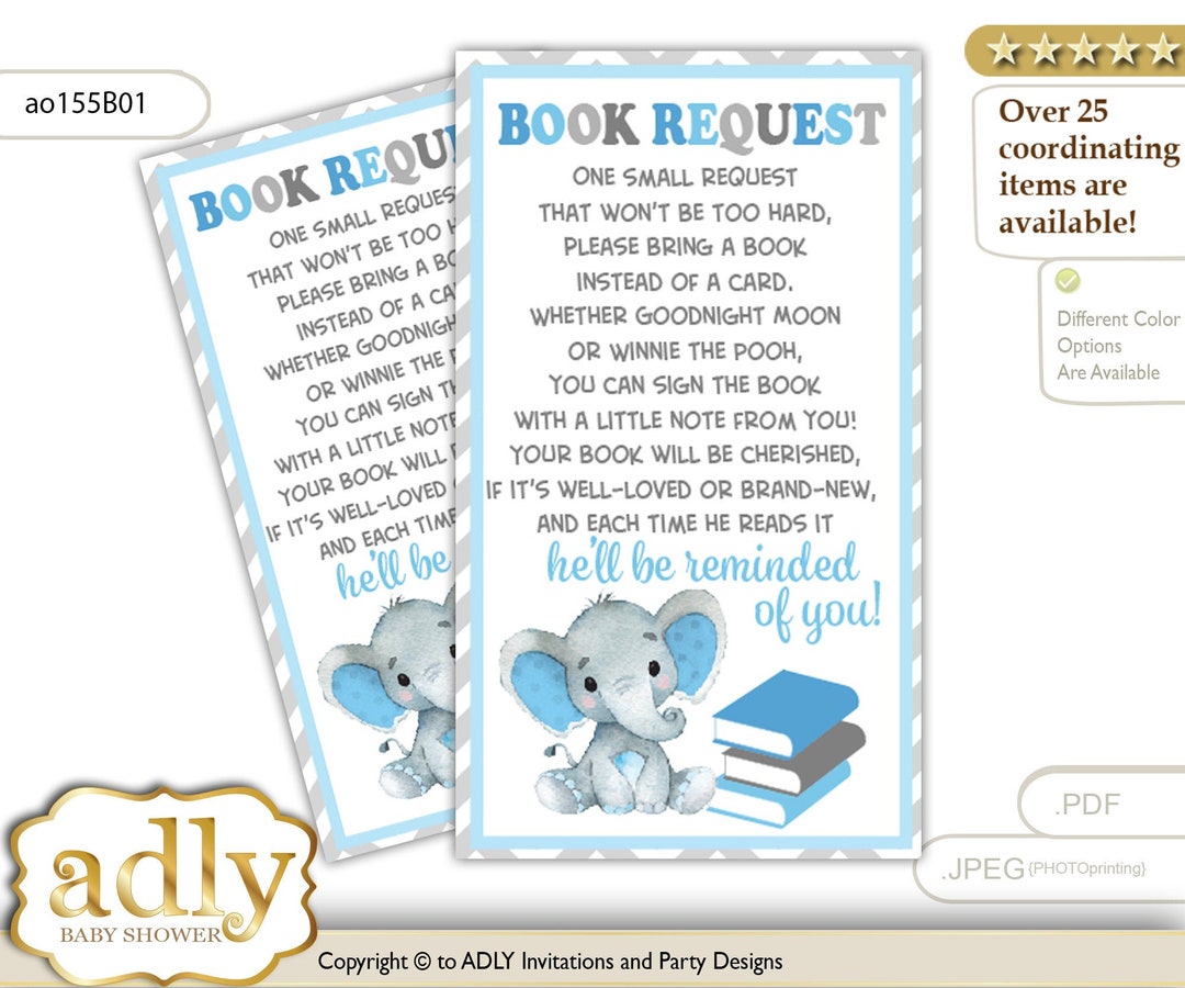 Elephant Boy Baby Blue Book Request Baby Shower Printable DIY Tickets ...