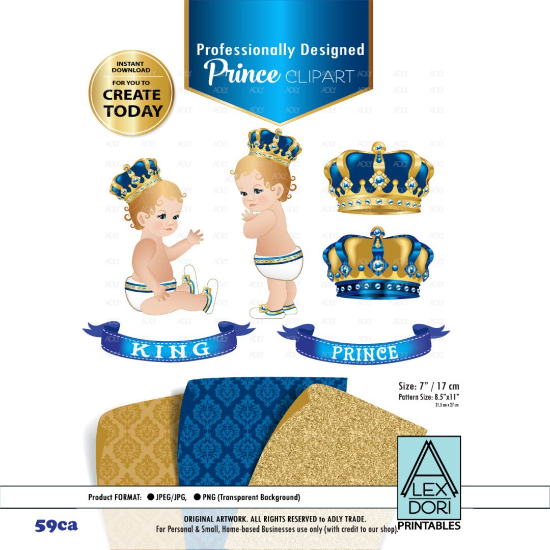 Royal Blue and Gold Baby Prince/king Royal Digital Clipart,crown ...