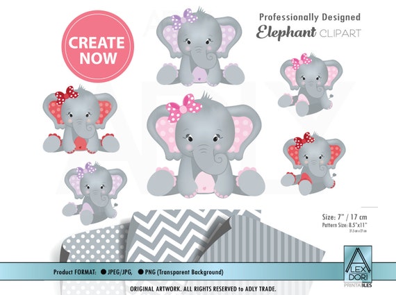Pink And Gray Elephant Clip Art