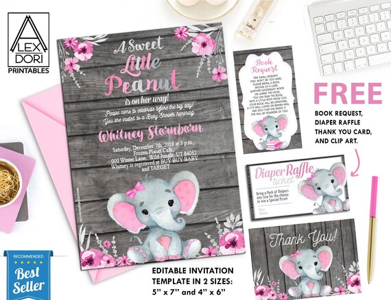 Grey And Pink Elephant Invitations Pink Elephant Baby Shower